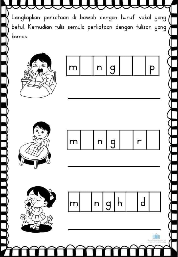 Latihan Kenali Huruf Vokal Prasekolah - GURUBESAR.MY