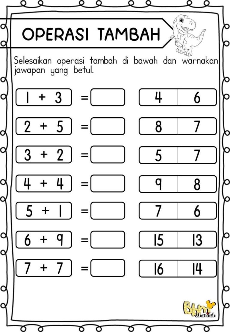 Latih Tubi Asas Matematik Operasi Tambah - GURUBESAR.MY