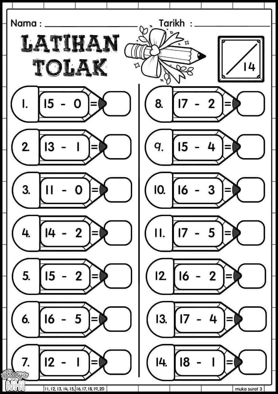 Latihan Asas Matematik Tambah Dan Tolak Tahap 1 - GURUBESAR.MY